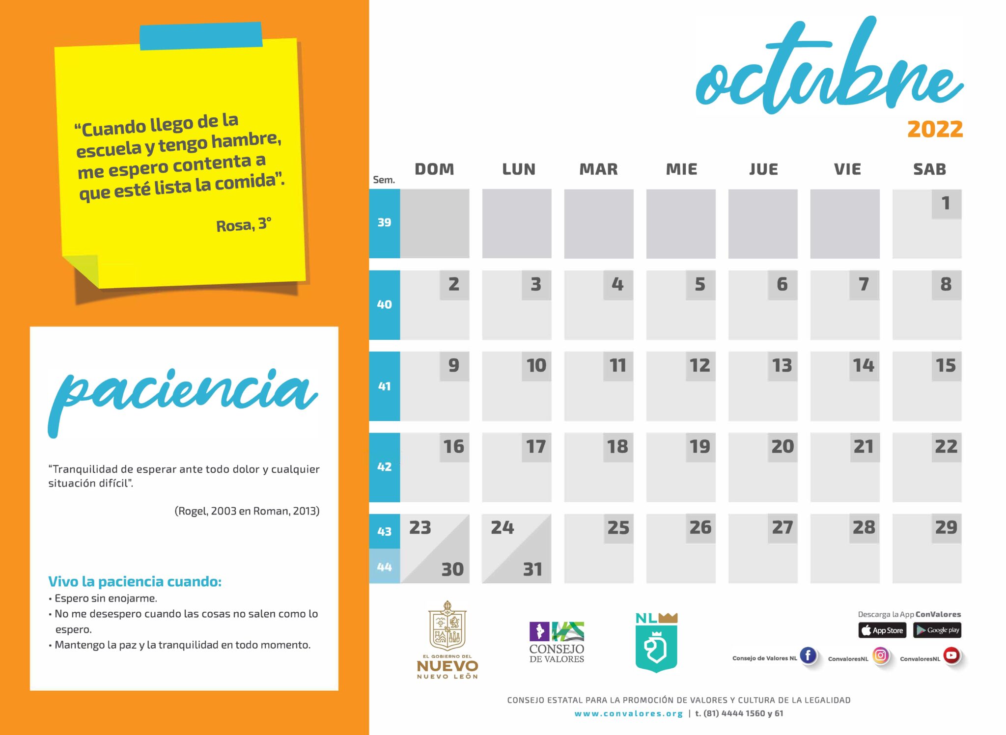 Calendario De Valores 2022-2023 para imprimir en PDF - Los Materiales Educativos