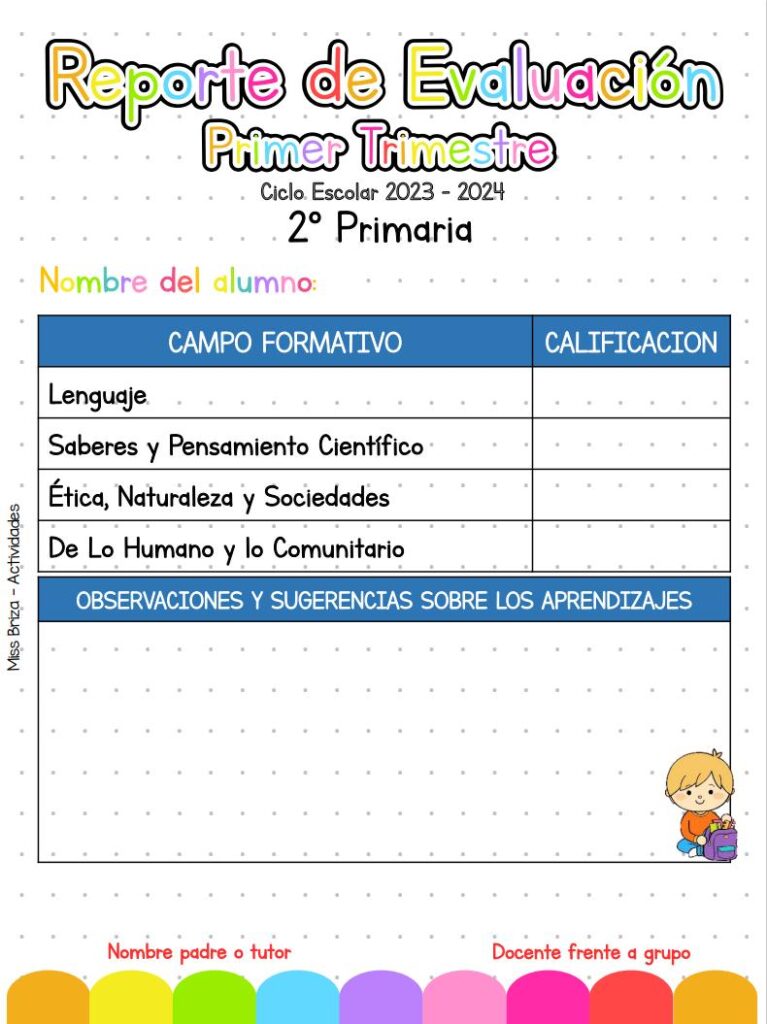 Informe de evaluación Primer Trimestre - Los Materiales Educativos