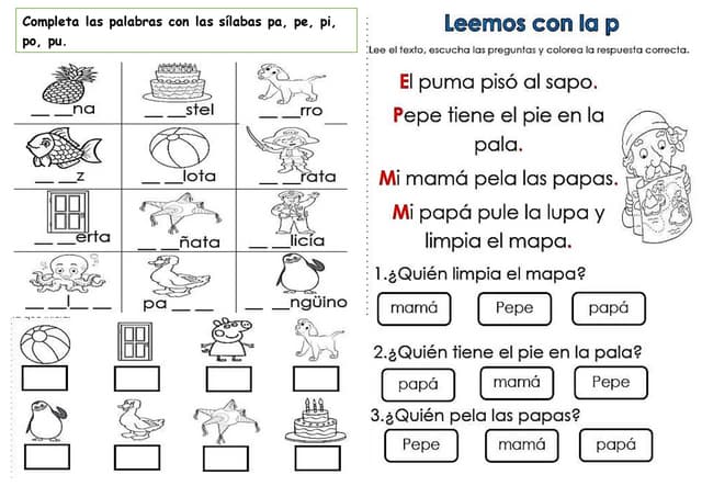 Actividades con las silabas pa pe pi po pu - Los Materiales Educativos